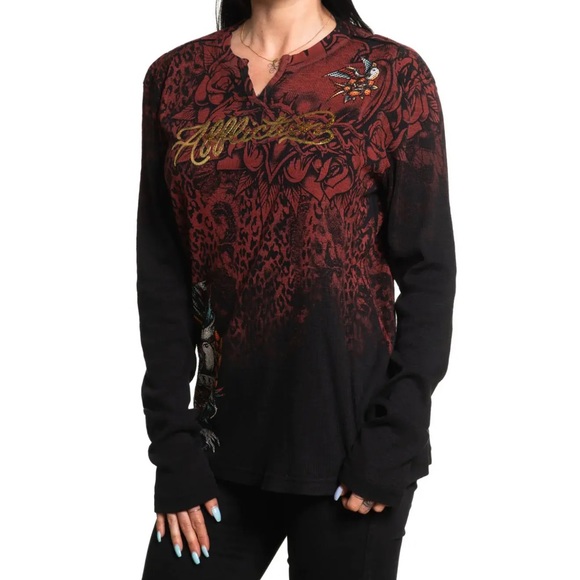 Affliction | Tops | Affliction Womens Thermal Shirt Norma Rose Biker ...